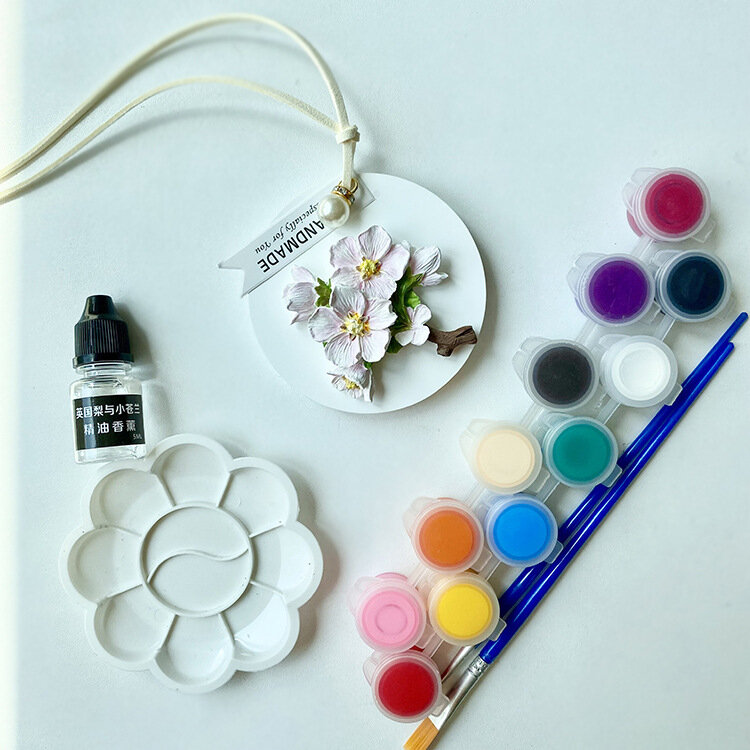 DIY Слива белый гипсовый рельефный рисунок с жемчужной нитью, эфирным маслом, 12 цветами, палитрой