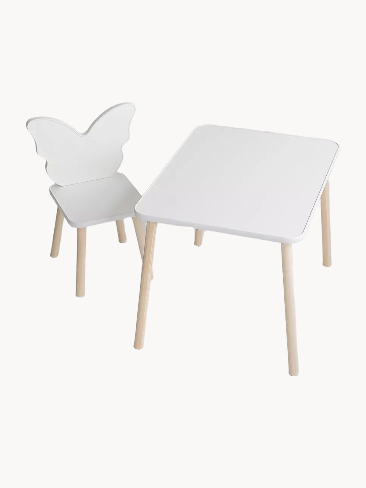 Набор детской мебели "Стол Прямоугольный и стул Бабочка" от Мастерская Теремок, белый, классический стиль, ЛДСП