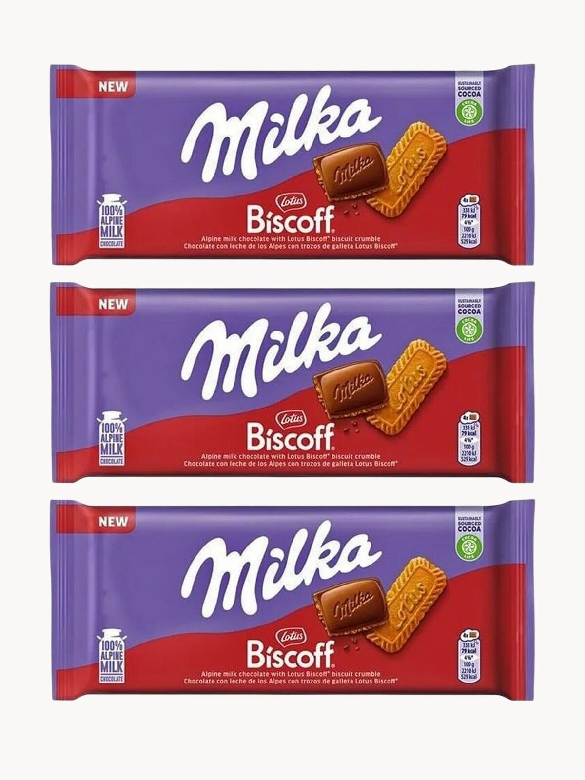 Шоколадная плитка Milka молочный шоколад с печеньем Lotus Biscoff, 3 шт. по 90 гр. (Европа)