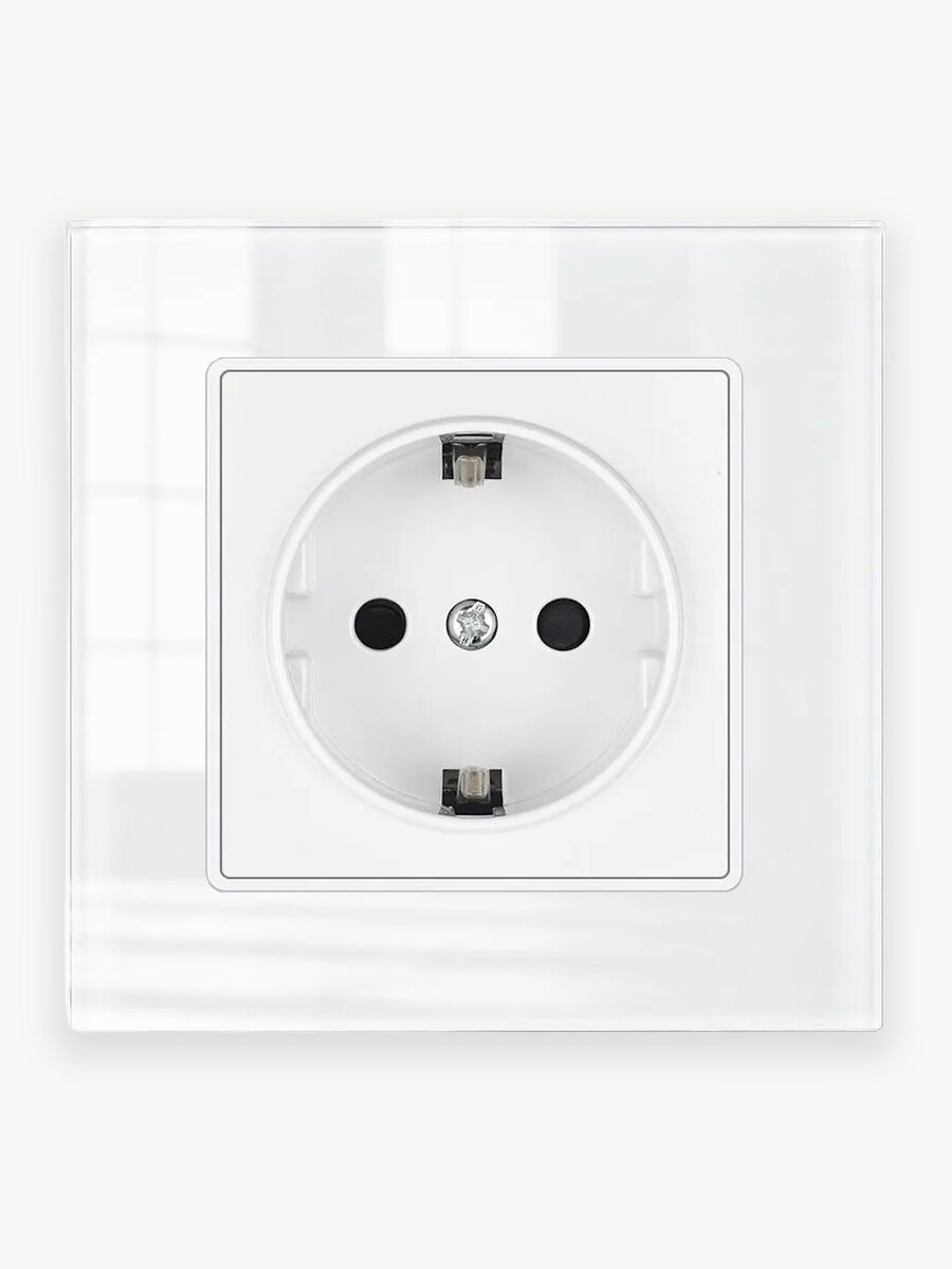Розетка одинарная 220в 16А рамка из закаленного стекла, Белый