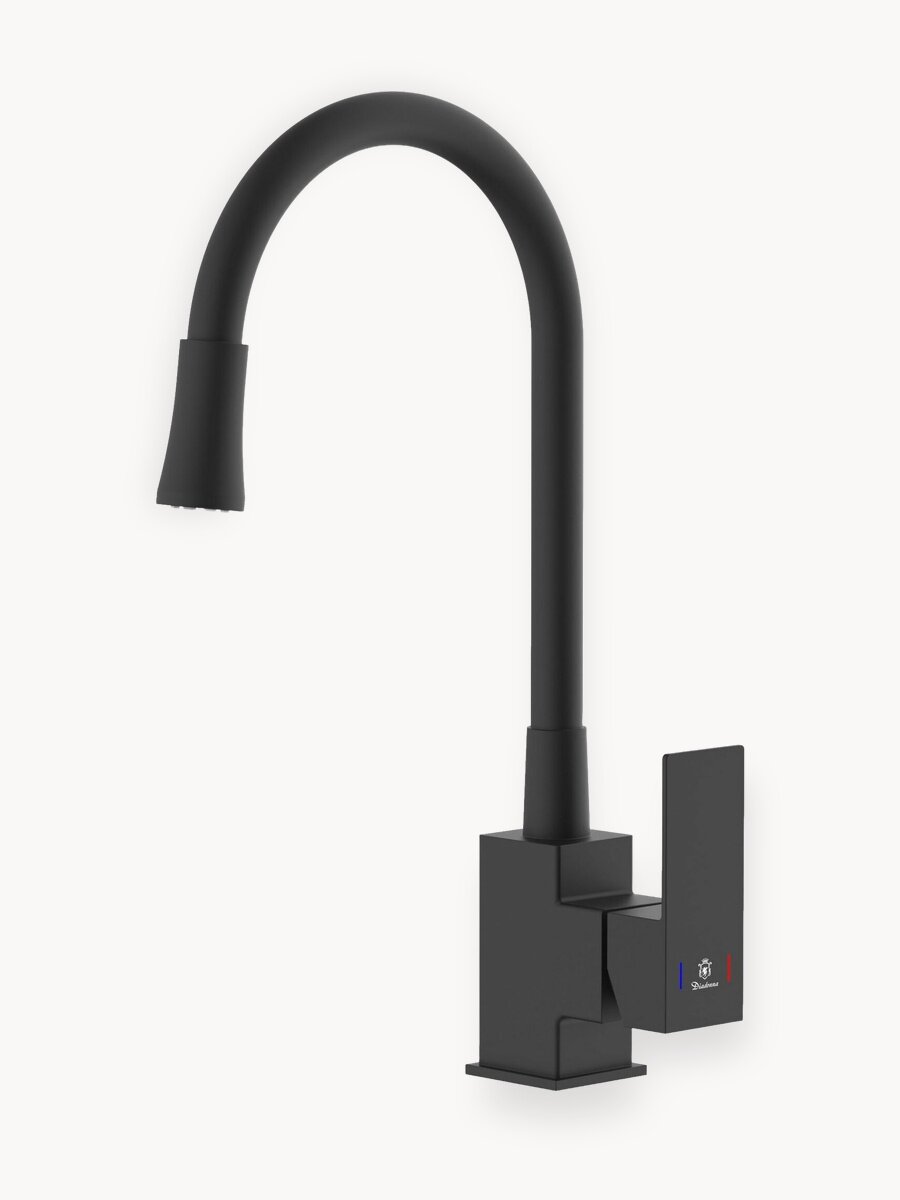 Смеситель для кухни Diadonna D46-0011BL с гибким изливом, для раковины, для мойки, нержавеющая сталь, черный