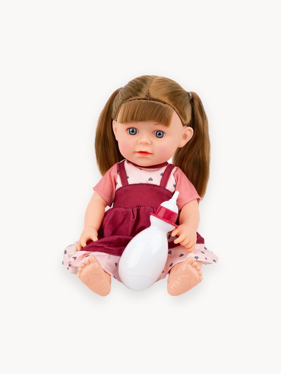 Кукла Пупс 33 см с аксессуарами, пьёт, писает, длинные волосы, 3 функции, 5 предметов