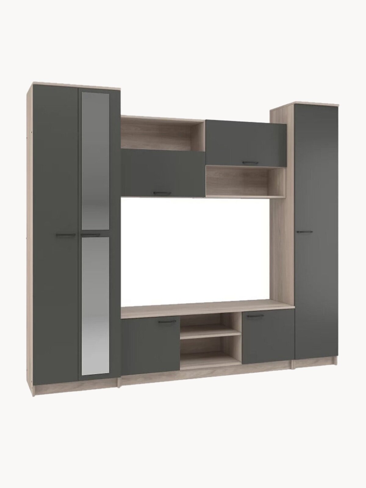 Стенка Нонтон Герда дуб крафт серый / серый графит 240x45x210 см