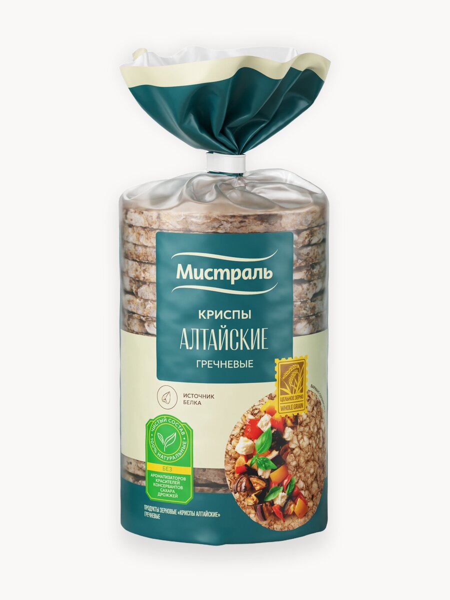 Хлебцы Мистраль "Криспы Алтайские", круглые, гречневые, без ГМО, 150 гр