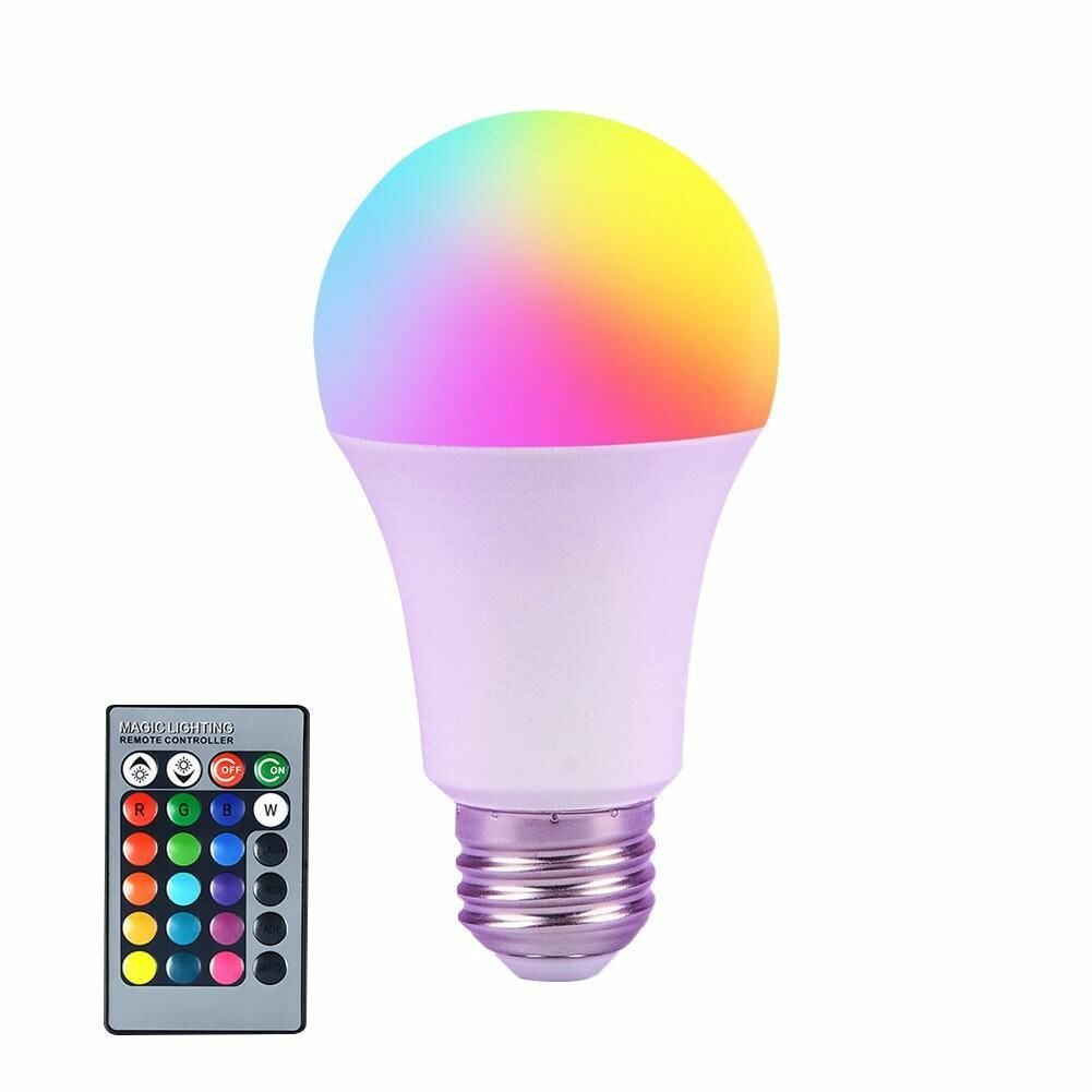 Лампочка светодиодная E27 RGB разноцветная с пультом диммируемая, 1 шт.