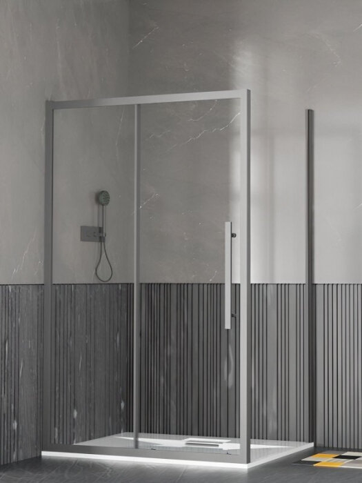 Душевой уголок, душевое ограждение Esbano Flex ESF-129PS-GM ESOGF108PSGM 120х90 см с одной раздвижной дверкой, прямоугольный, профиль оружейная сталь (Gun Metal), стекло прозрачное 6 мм, без поддона