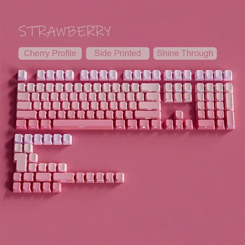 133-х клавишных Кейкапов Double-Shot Cherry-Rose PBT для механических клавиатур Strawberry(opp bag