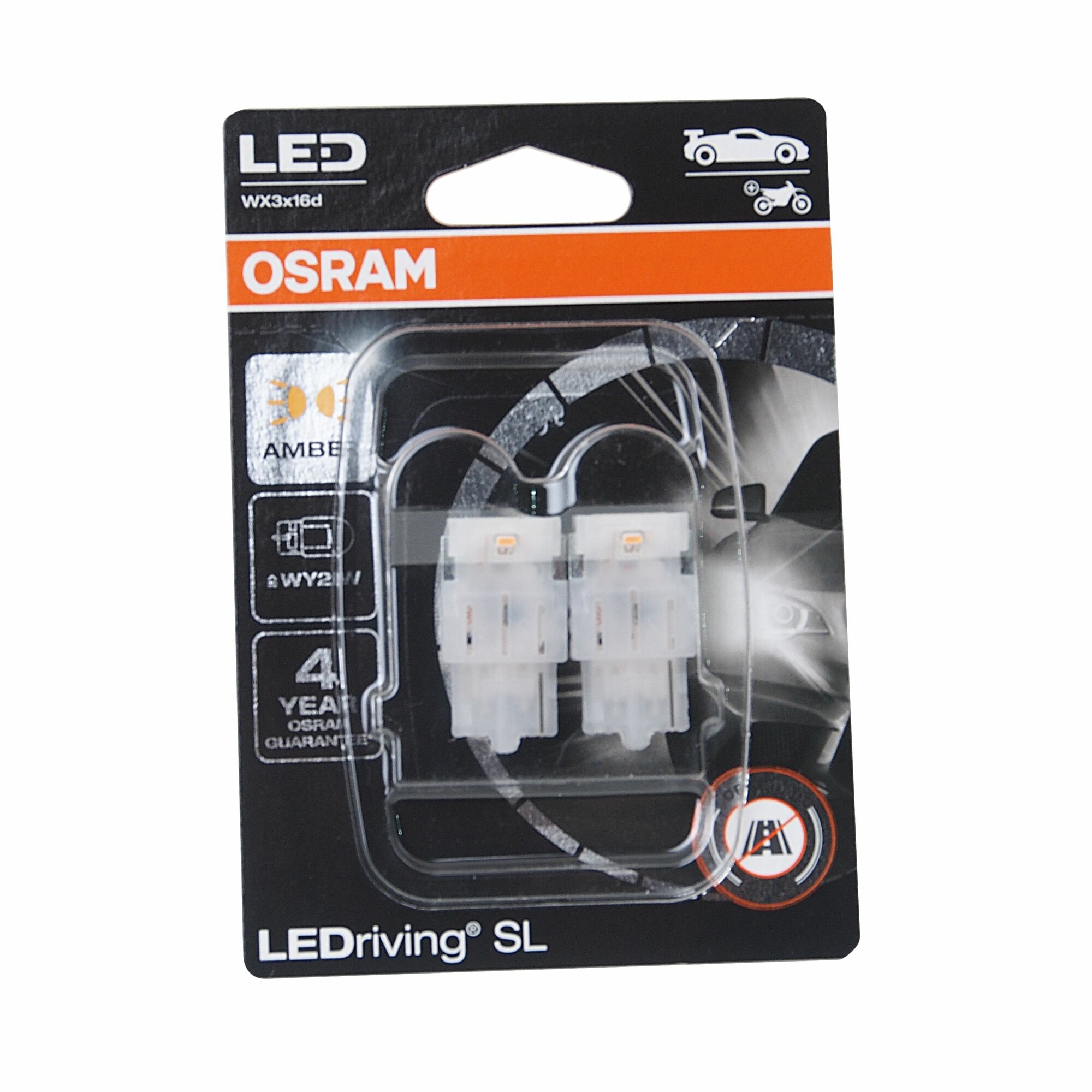 Автолампа светодиодная WY21W (WX3x16d) 12V оранжевый, 2 шт