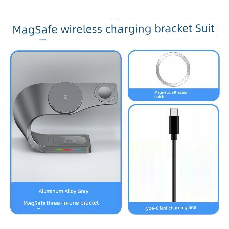 3-в-1 Магнитная беспроводная зарядка с подставкой для iPhone 17 Pro Max, Apple Watch и AirPods, алюминиевый корпус,