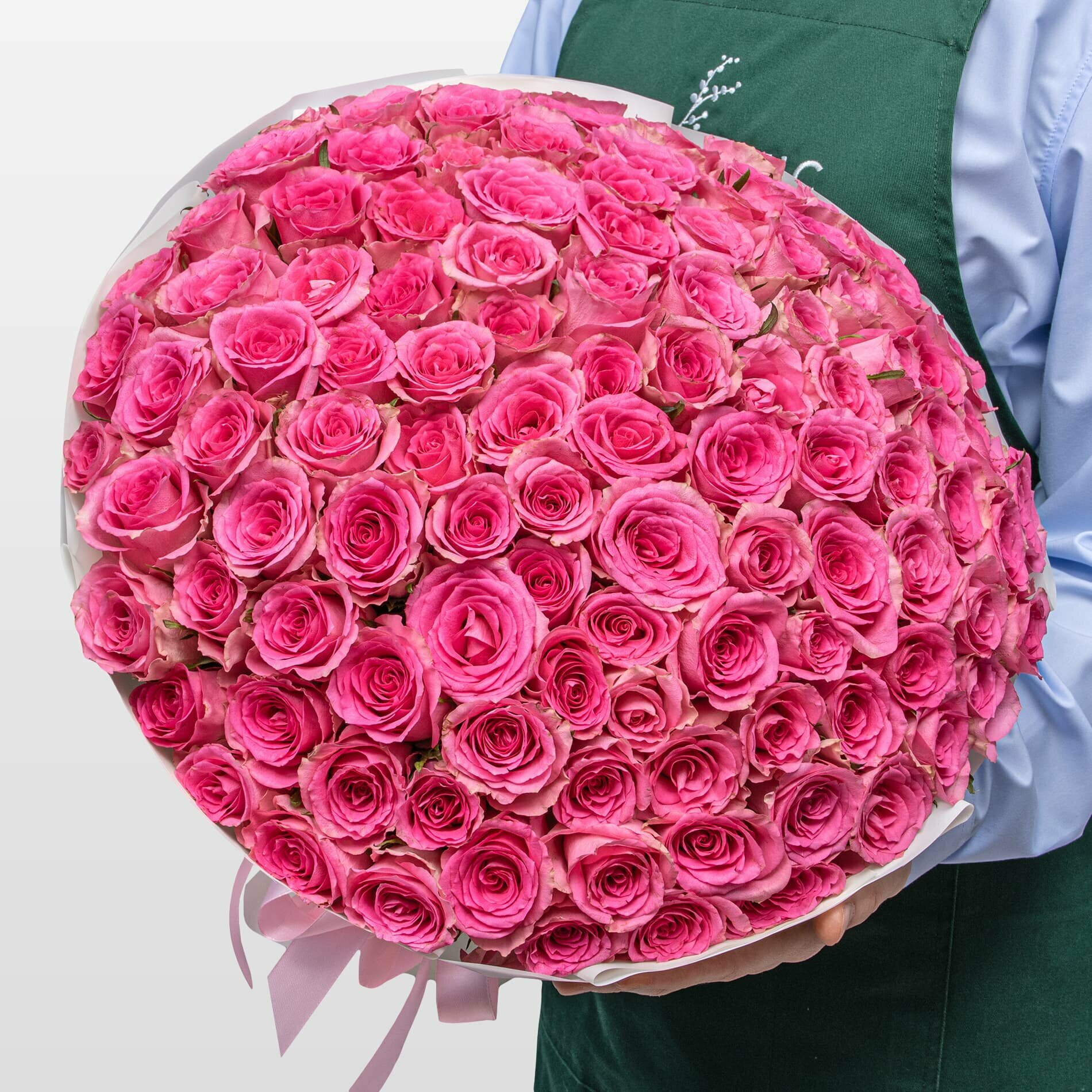 Букет розовых Роз Кения 40 см 101 шт Сад Афродиты