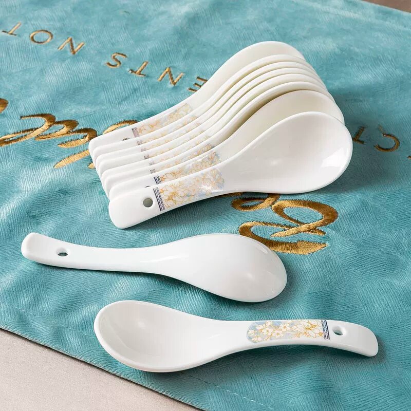 Компактный набор керамических ложек для повседневного использования, 10 штук, маленькие ложки для супа, легкая