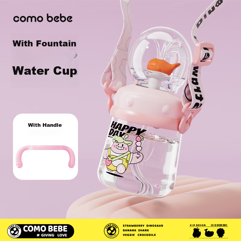 Comobebe Cute Baby Sippy Cup, Kindergarten Water Drinking Aid, Children's Water Bottle with Straw, Fountain Cup