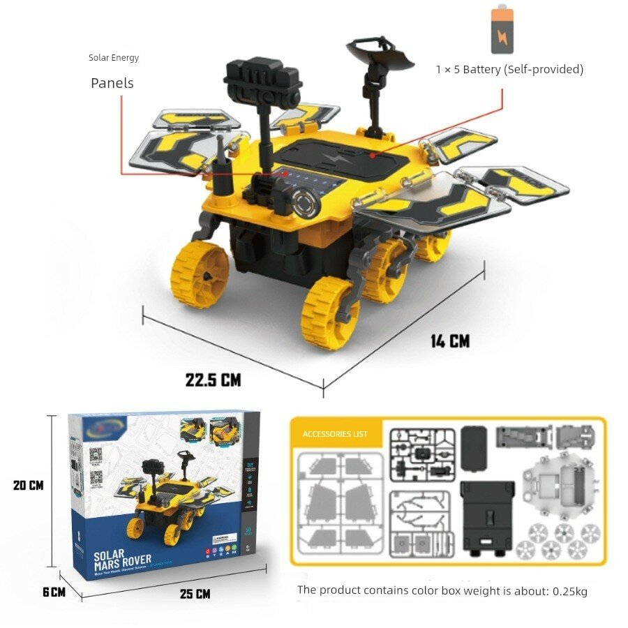 Солнечный Mars Rover STEM обучающая игрушка для детей - Желтая модель для самостоятельной сборки, научный набор