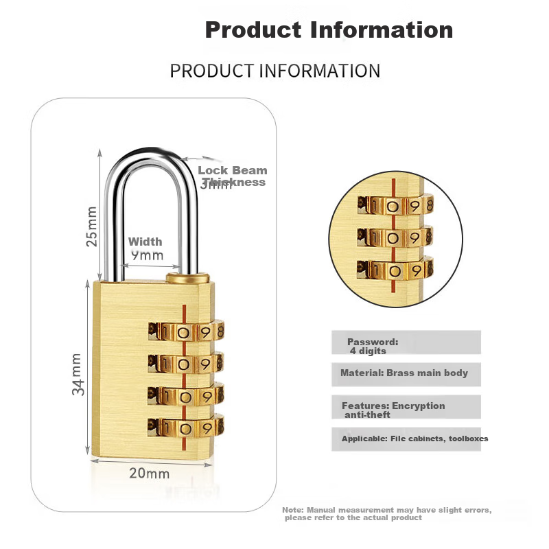 IGear Password Copper Padlock for Luggage Backpack Lock Dormitory Gym Storage Locker Toolbox