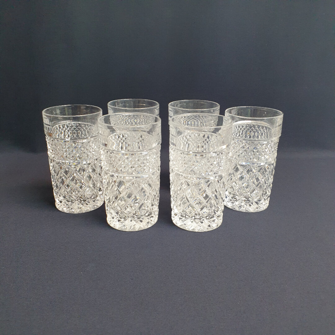 Набор из 6 стаканов, хрусталь 300 мл высота 13.5 см, винтаж Чехословакия