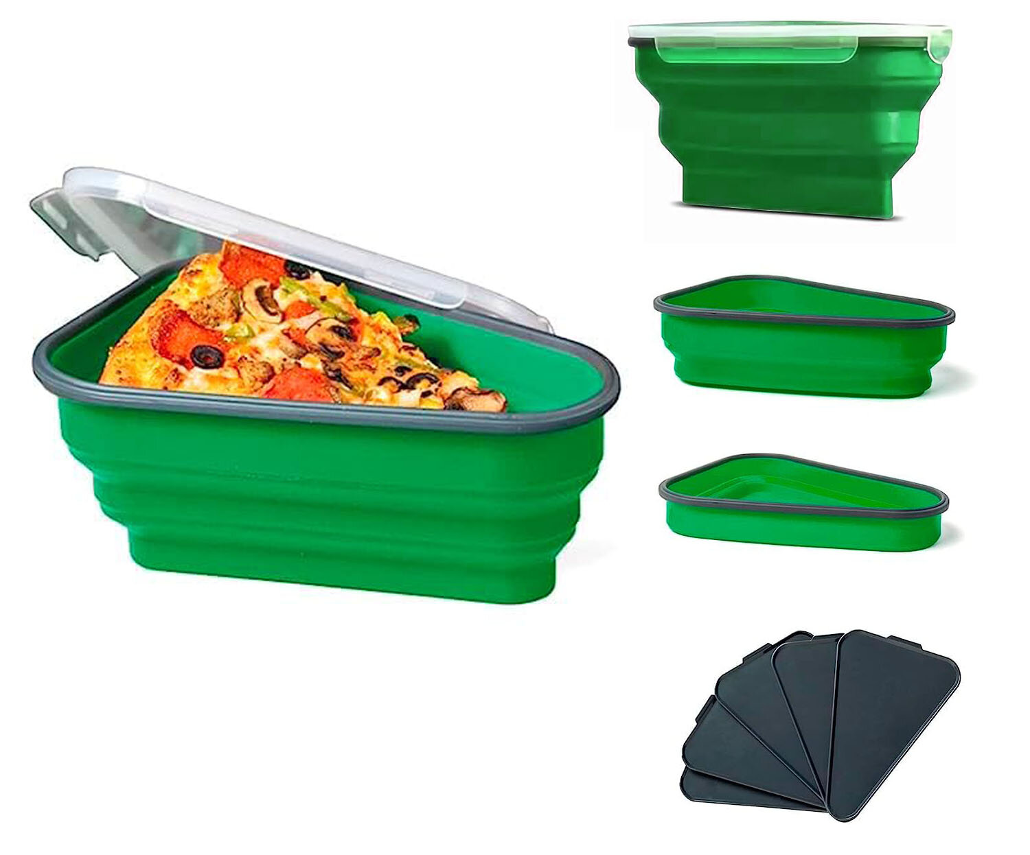 Многоразовый расширяемый контейнер для хранения пиццы с 5 подносами для разогрева в микроволновке, регулируемая силиконовая коробка для пиццы, компактный контейнер для остатков пиццы, безопасен для микроволновой печи и посудомоечной машины.