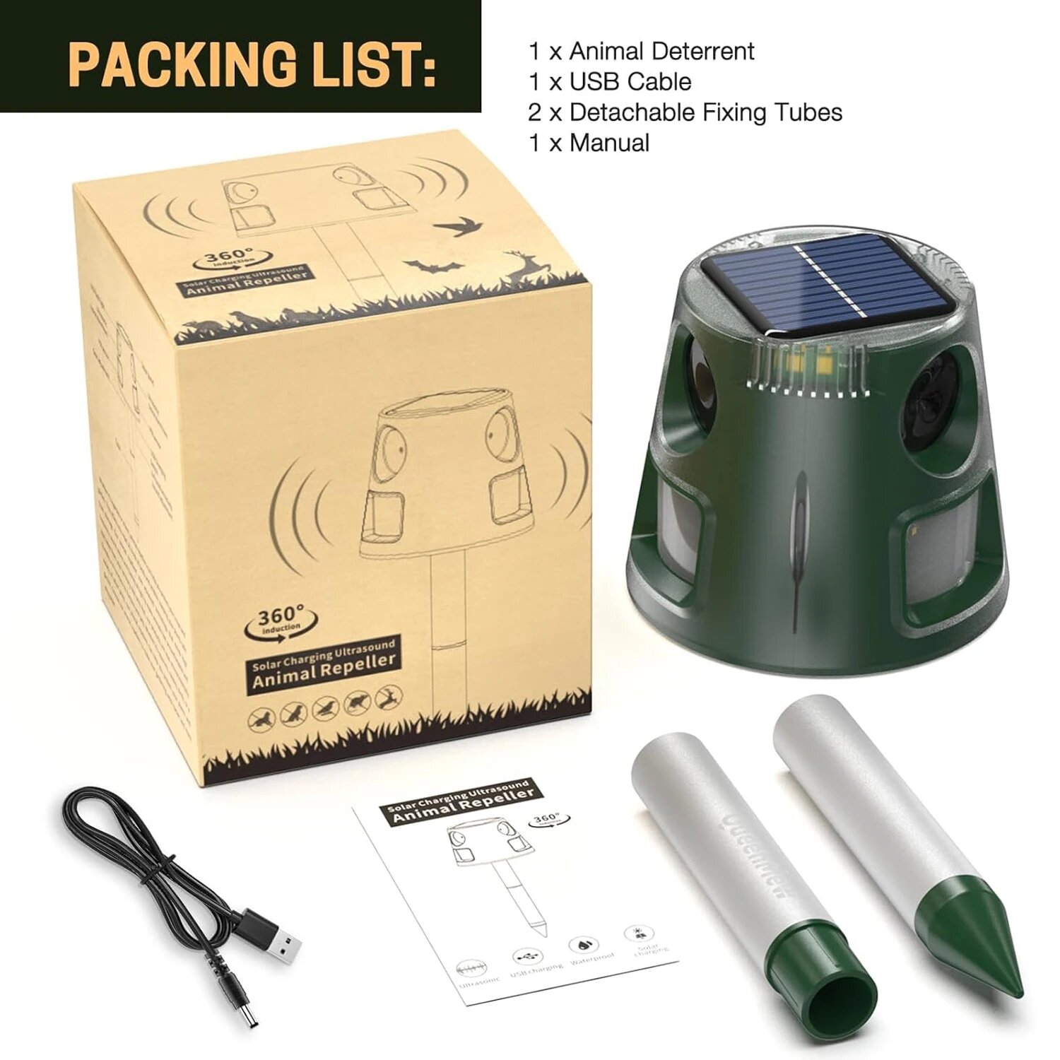 Ультразвуковой Отпугиватель Животных С Солнечной Зарядкой, Автоматической Регулировкой Частоты 13-65 кГц