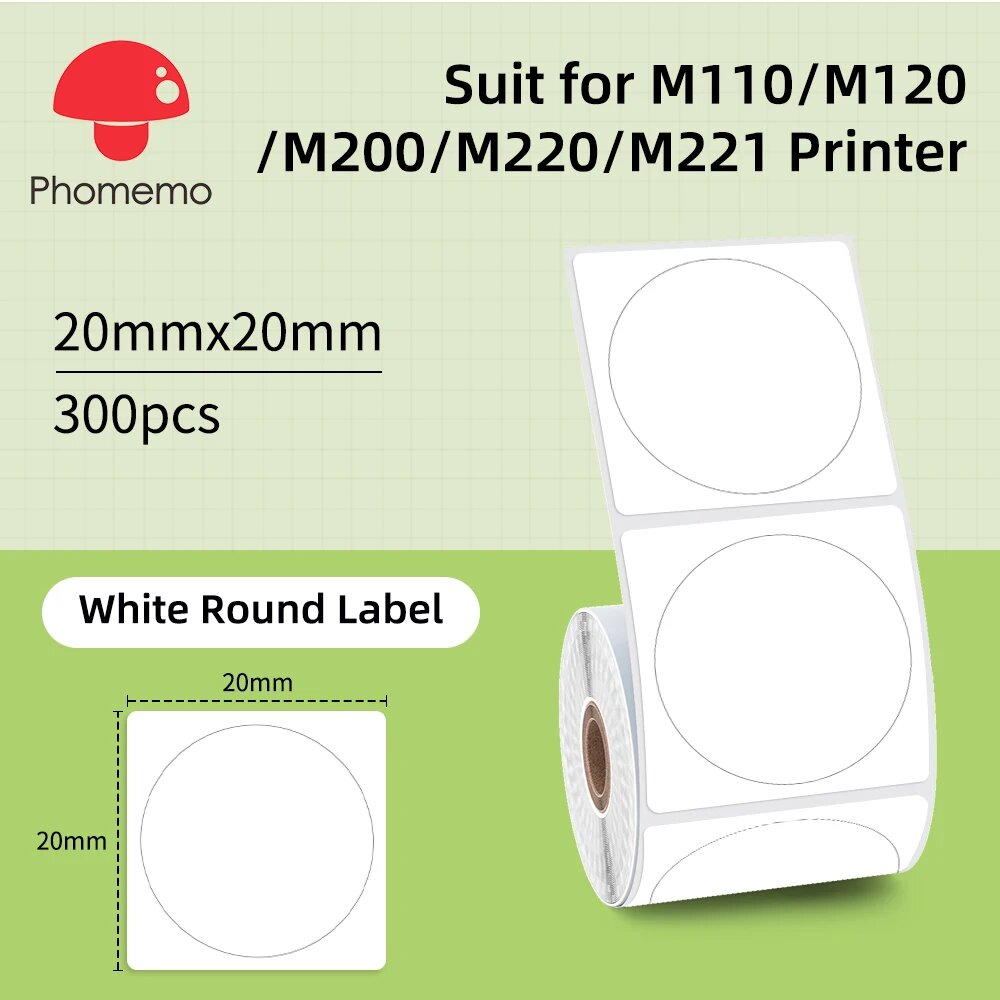 Термоэтикетки Phomemo для принтеров M110, M200 Белый, Round 20x20mm
