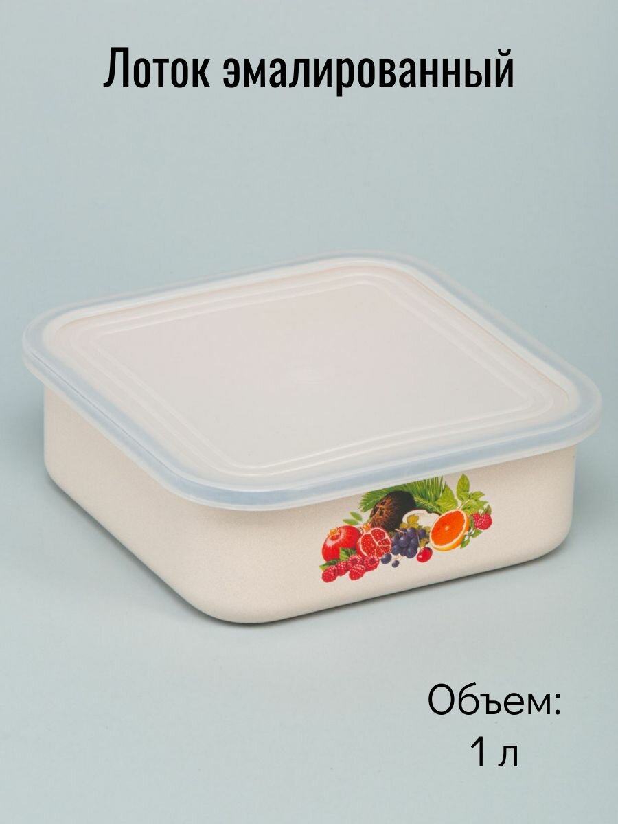 Лоток эмалированный 1л с крышкой, лоток для холодца