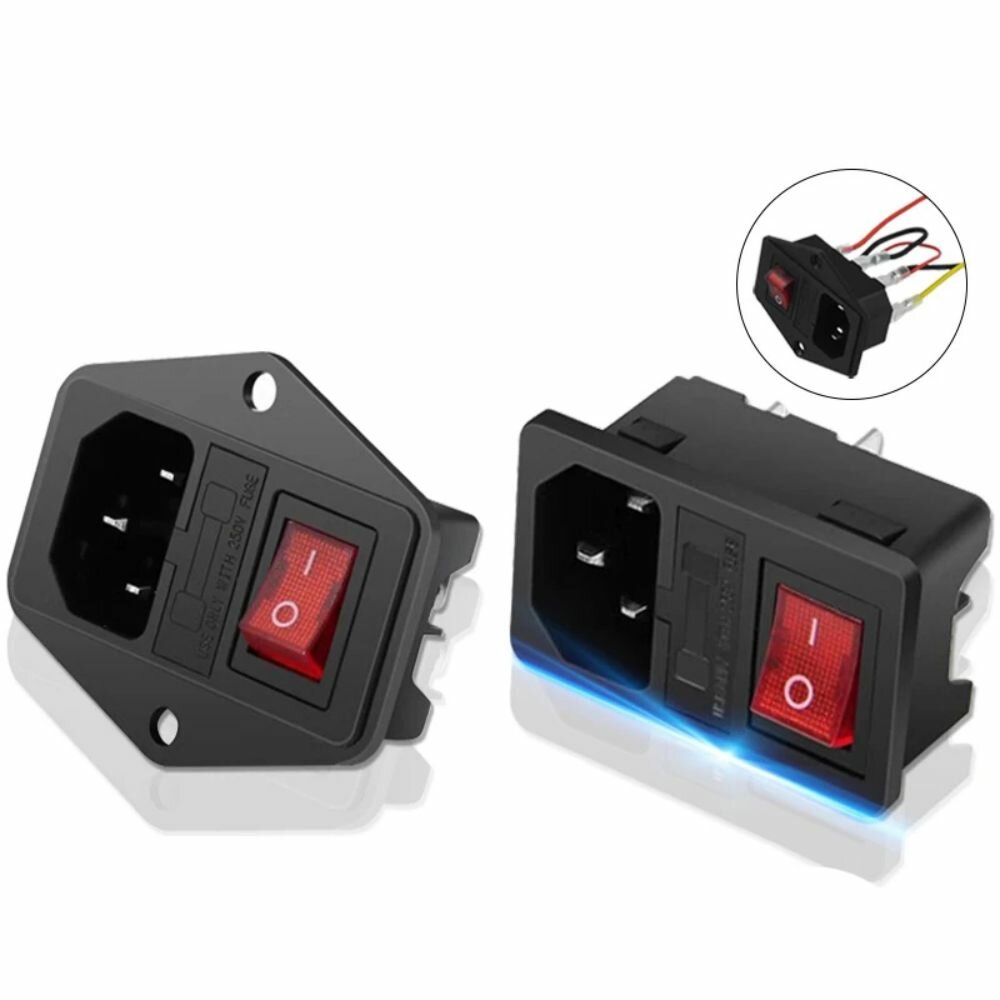 Комплектующие для 3D-принтера: блок питания 220 В 110 В 6 А, штекер с предохранителем для подключения к розетке переменного тока, вилка-разъем.