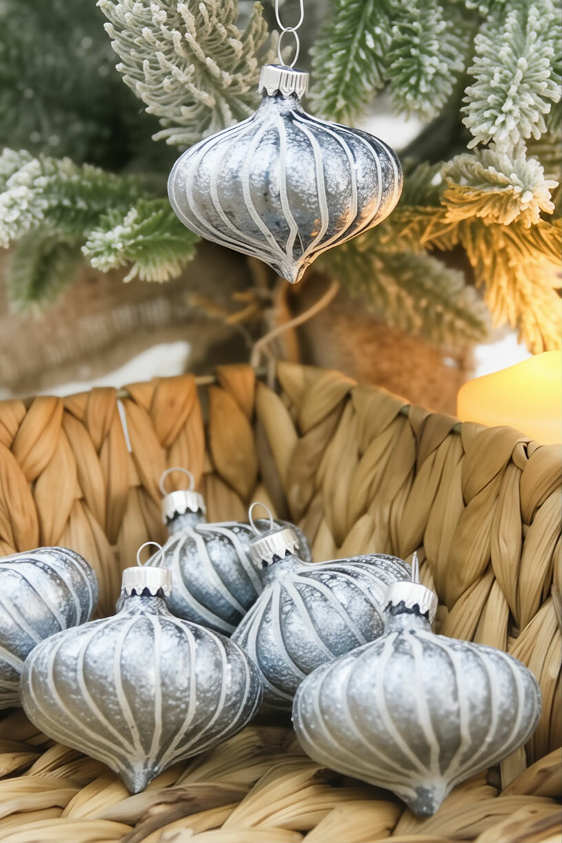 Набор ёлочных украшений луковки галатео, пластик, морозный голубой, 6 см, 6 шт, Winter Deco 1000583