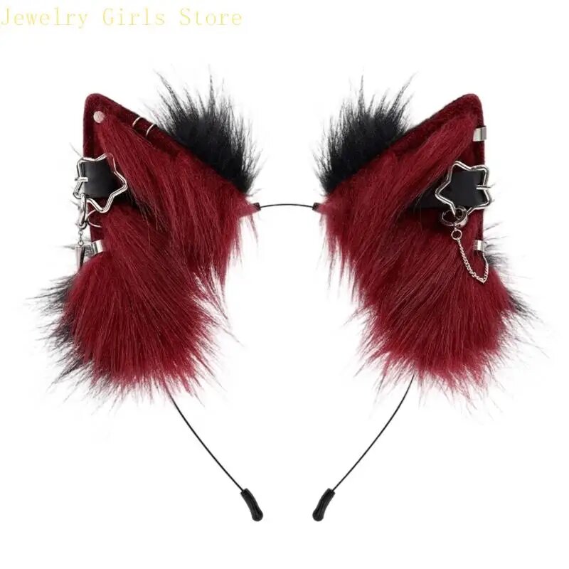 Бордовые плюшевые кошачьи ушки Red and black