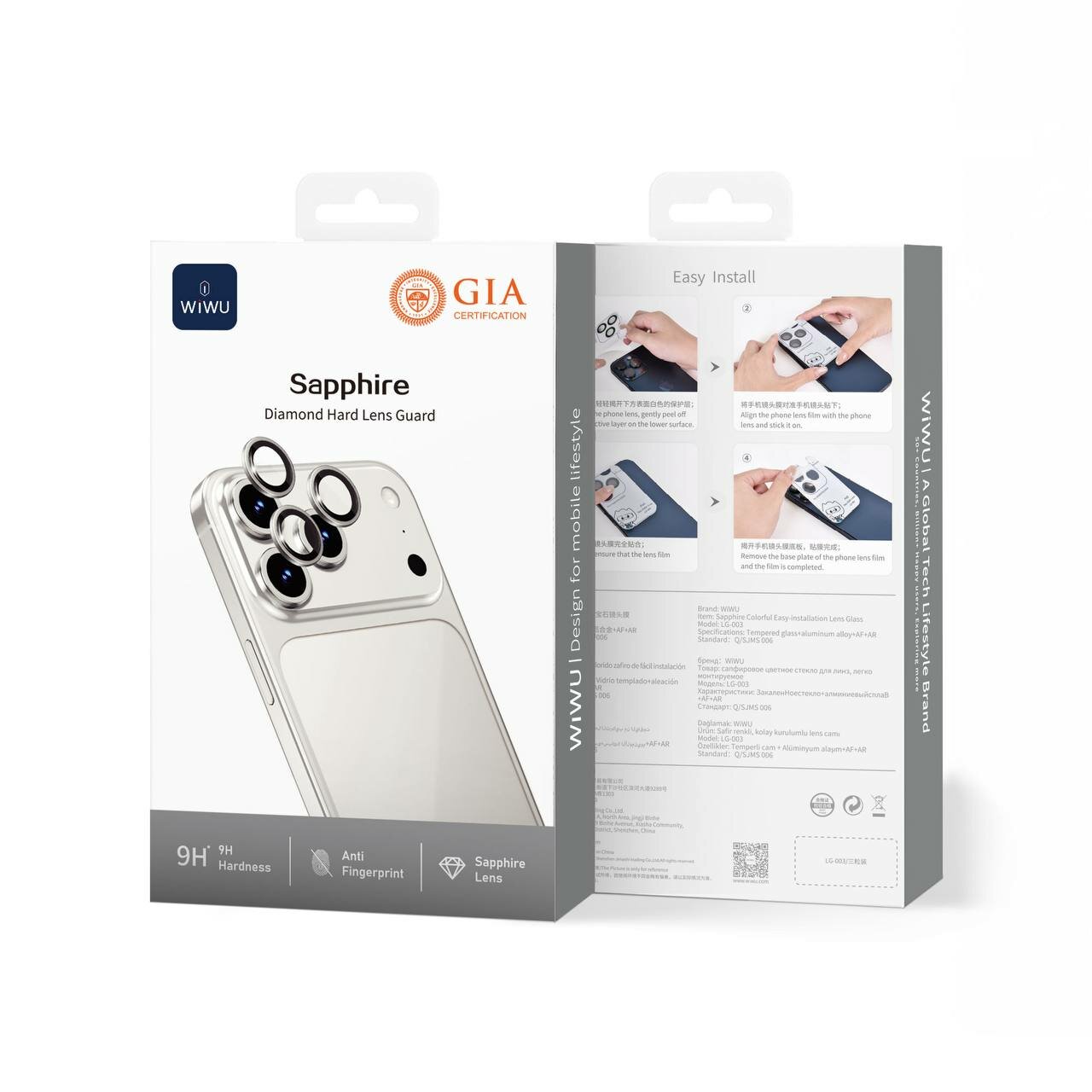 Защитные линзы WIWU "Sapphire PVD", для iPhone 17 Pro/17 Max, серебристые