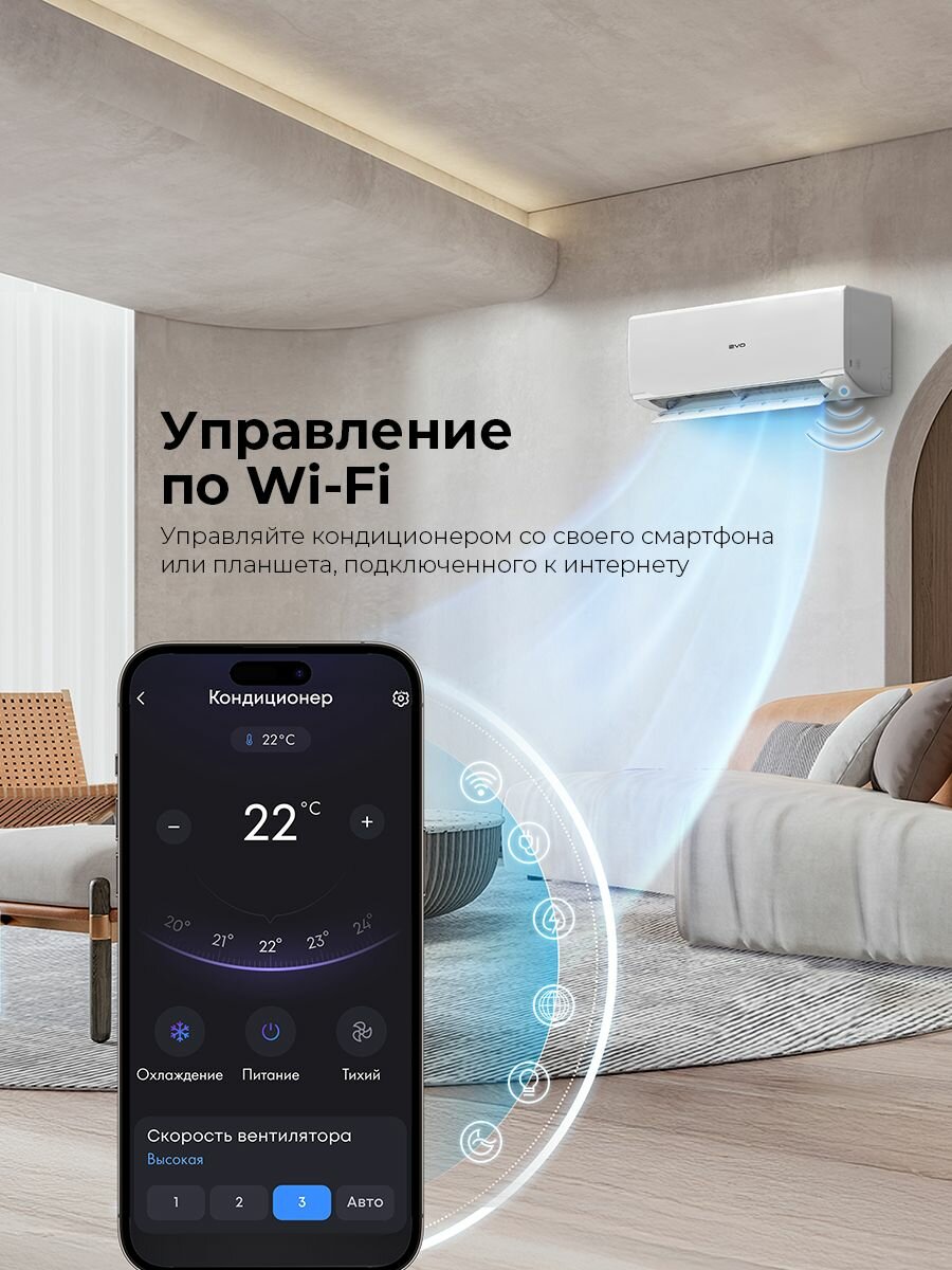 Сплит-система EVO Инверторная 50 кв. м, 18К, голосовые помощники Алиса, Салют — фото 1