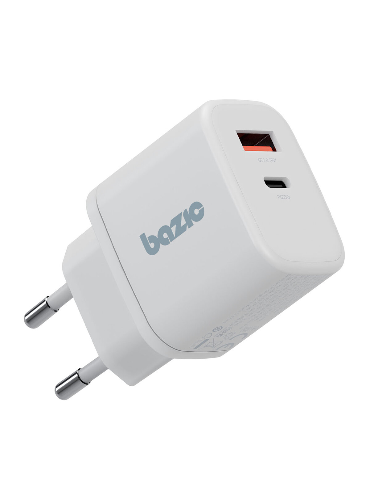 Зарядное устройство Energea Bazic Velox GaN, быстрая зарядка, USB-C PD 35W +USB-A QC 3.0 18W, PPS 35W, белый