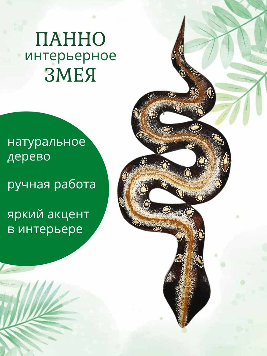 Панно интерьерное "Змея, символ мудрости и долголетия", 31,5х11х1см, дерево албезия