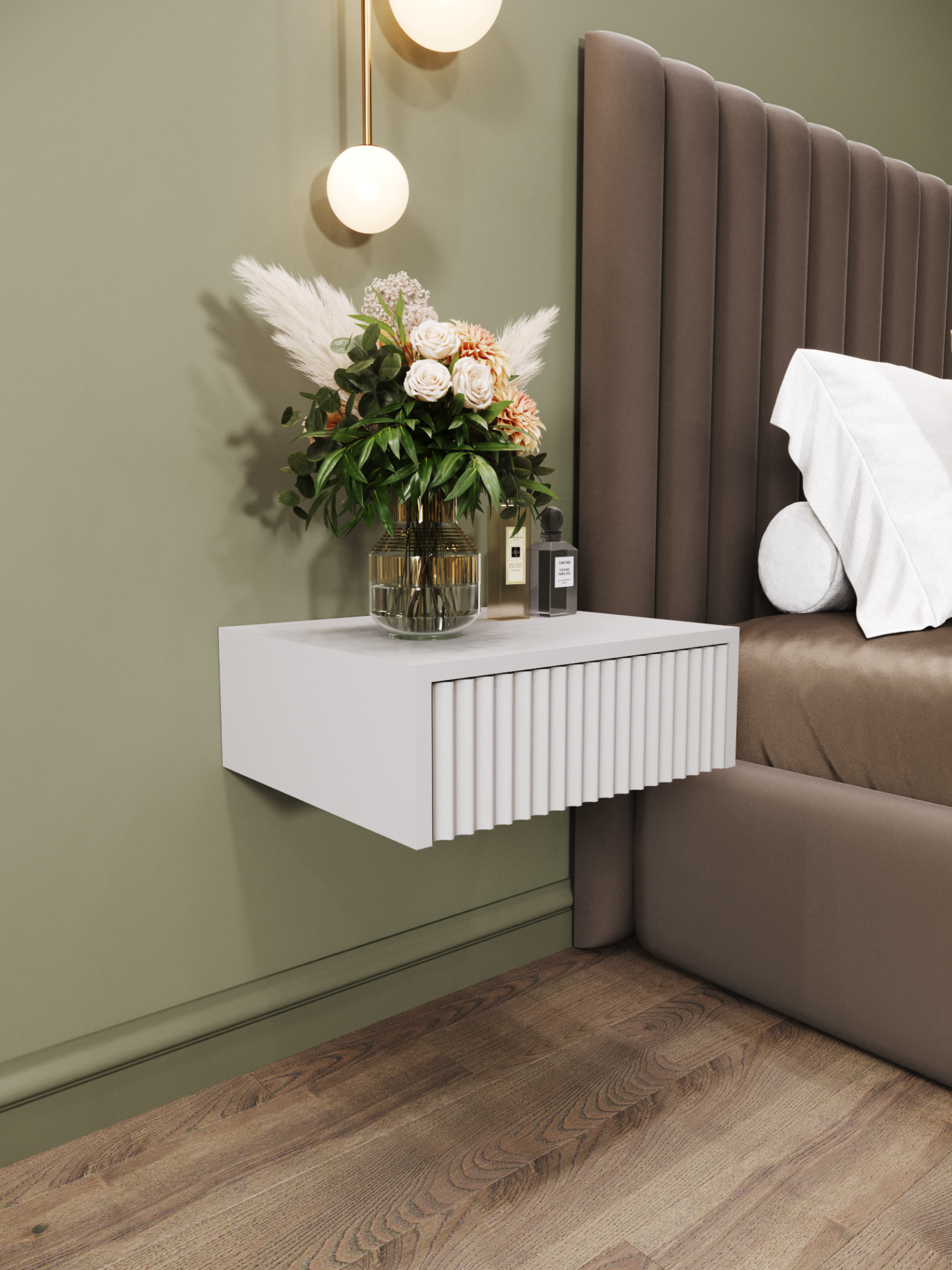 Тумба прикроватная, ЛДСП, МДФ, Кашемир, подвесная, 40x35x15 см