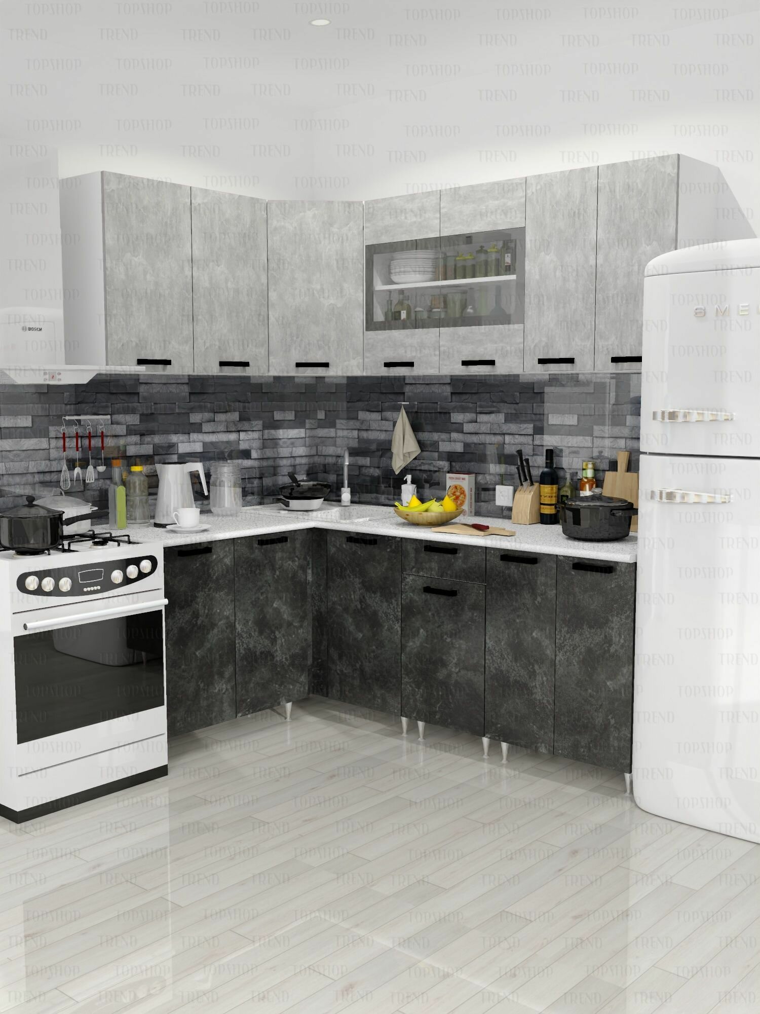 Кухонный гарнитур 140х200 см, Бетон /Антарес