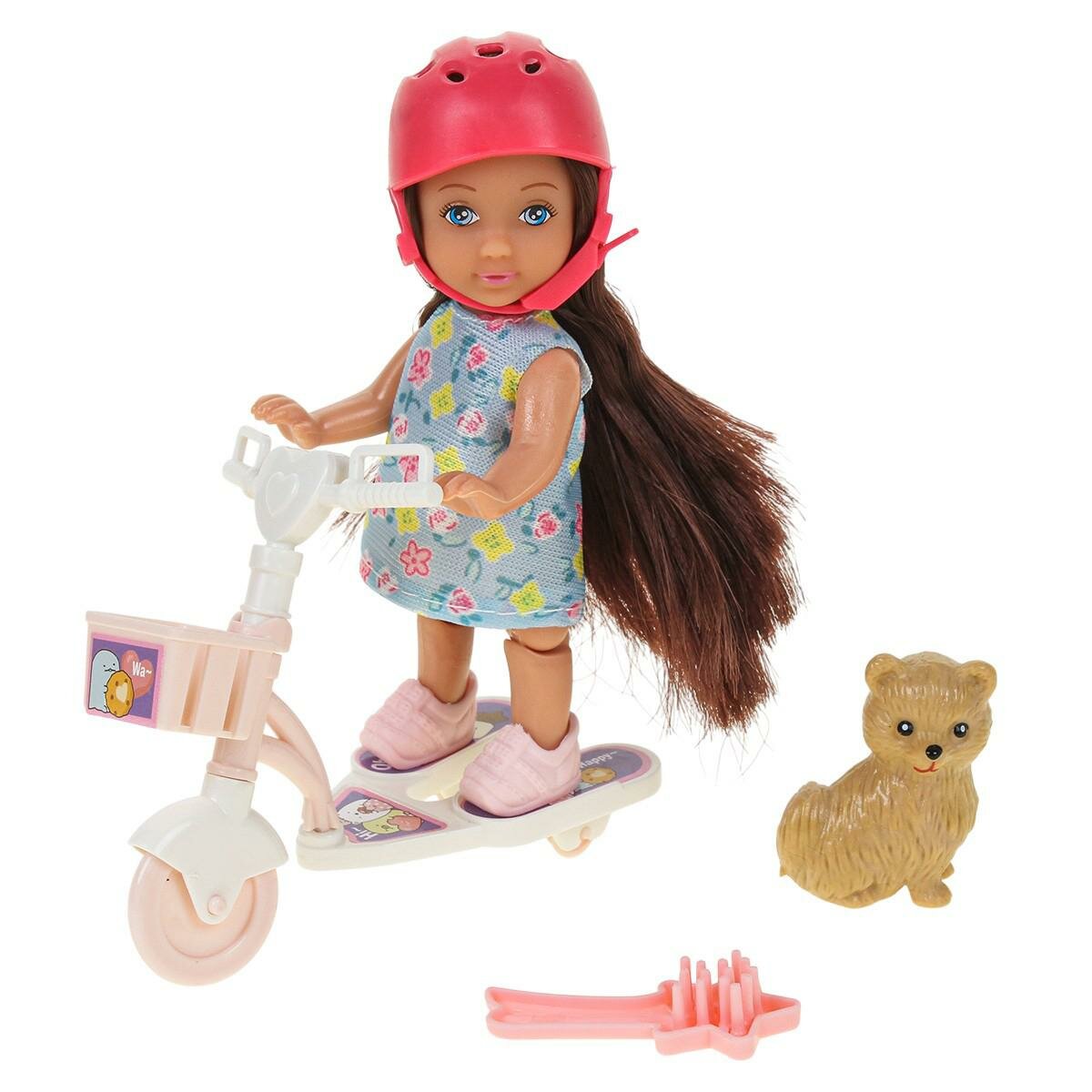 Кукла модница "Lyna" "SCOTER FUN" с аксессуарами: самокат, шлем, питомец, для девочек от 3 лет