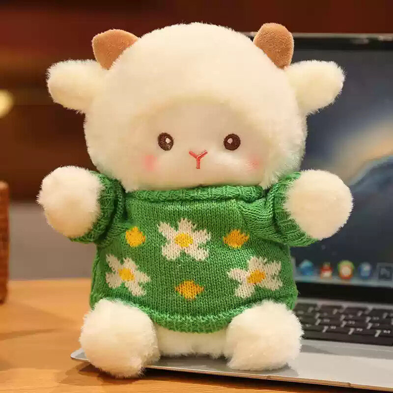 Мягкая игрушка овечка зеленый цветочный свитер, 23 см, подарок детям