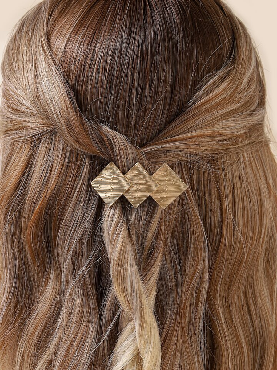 Заколка золотистая "3 ромба", заколка автомат для волос женская