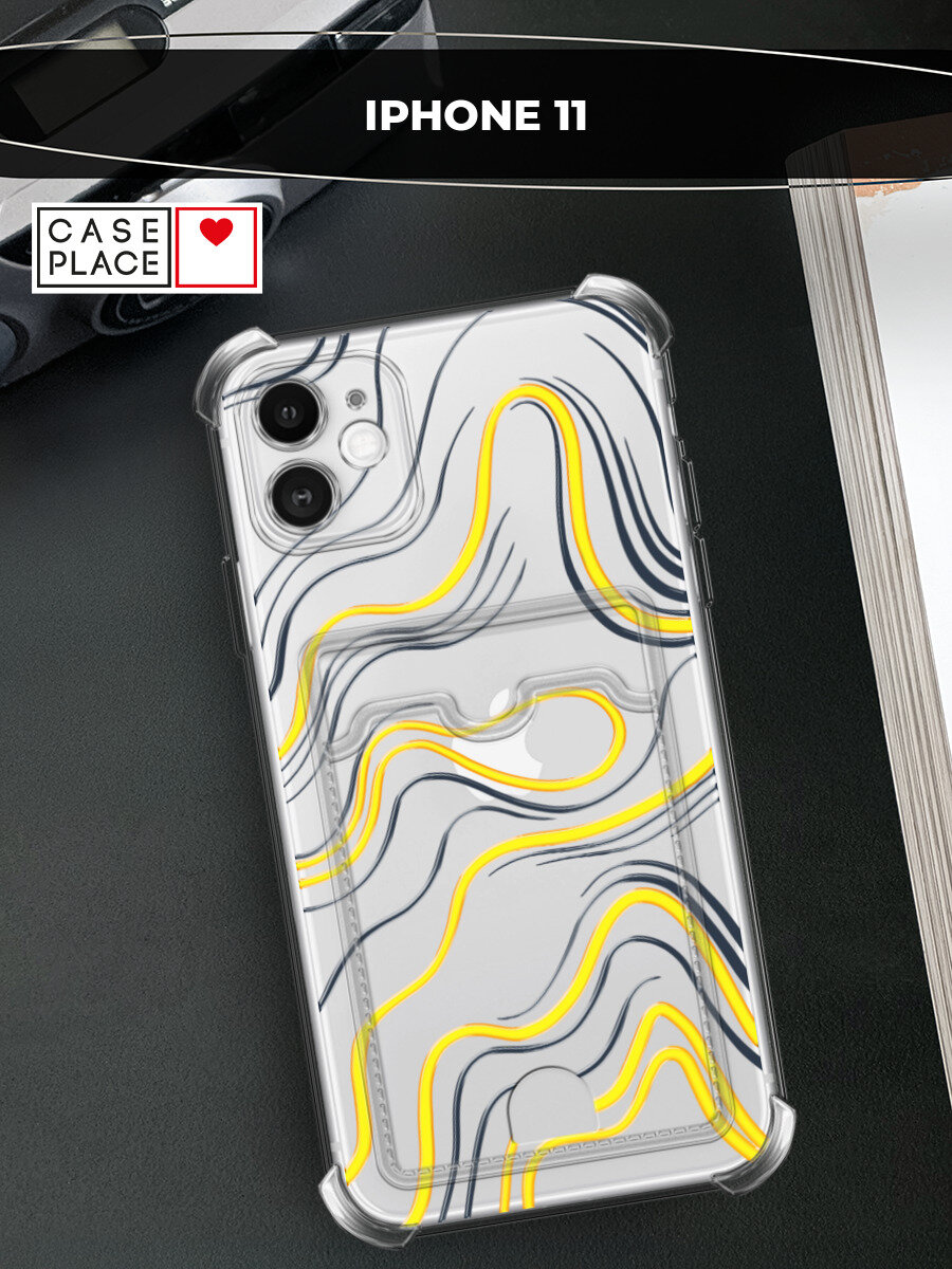 Чехол на Apple iPhone 11 (Айфон 11) с картой и принтом Золотые нити