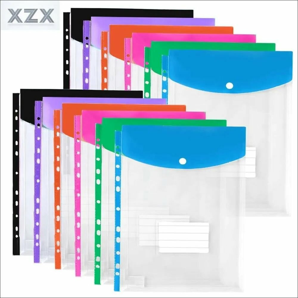 12 шт. карманов для папок-регистраторов на 3/4/11 колец, с кнопкой и этикеткой