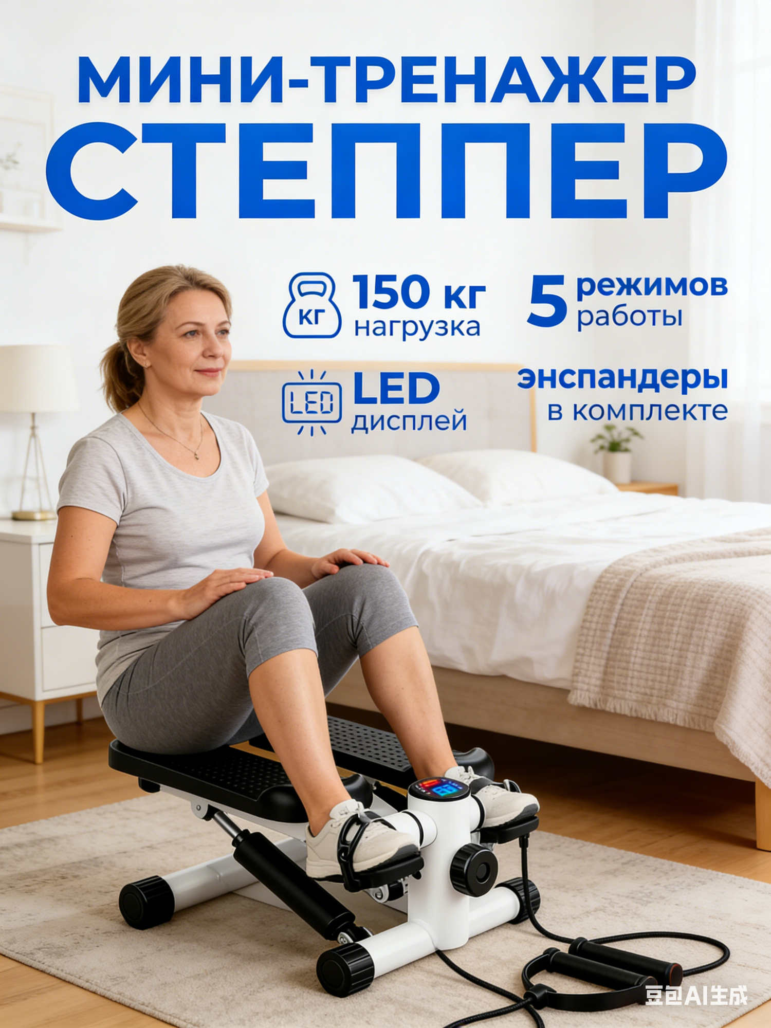 Степпер тренажер для похудения поворотный с эспандерами, нагрузка до 150 кг