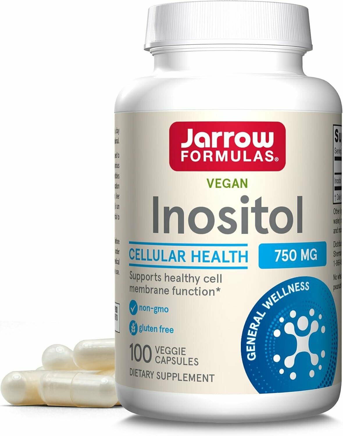 Инозитол, Jarrow Formulas, Inositol, 750 мг, 100 вегетарианских капсул