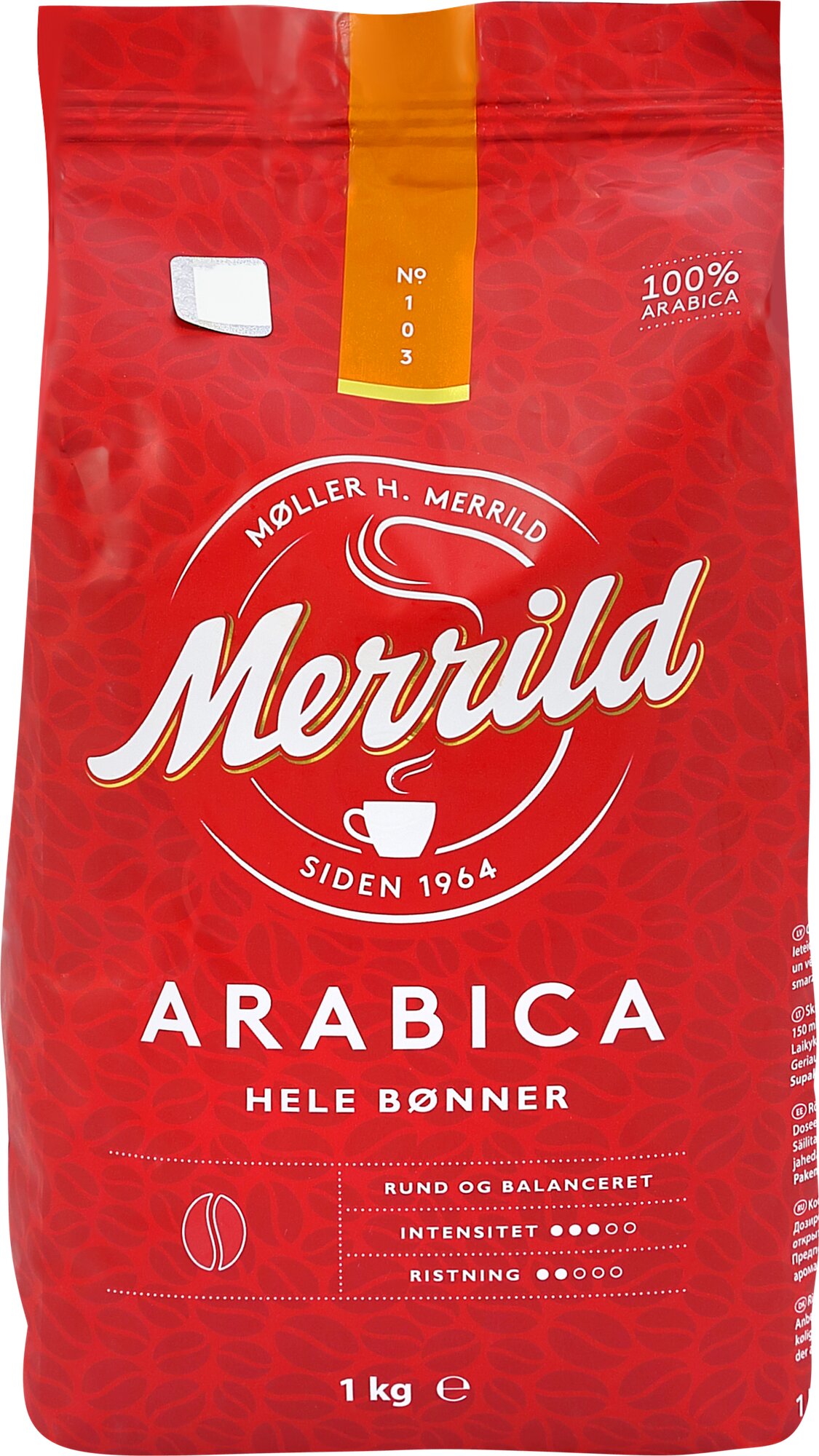 Кофе зерновой Merrild "Arabica", 100%, арабика, средняя обжарка, 1 кг
