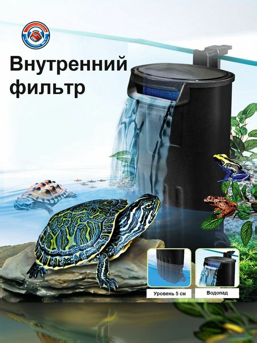 Фильтр для аквариума и террариума низкого уровня воды, двухслойный синтепон с активированным углем, компактный внутренний фильтр для нерестового аквариума, черепашьего террариума, мини-ландшафтного аквариума, бесшумная циркуляция, легкая чистка