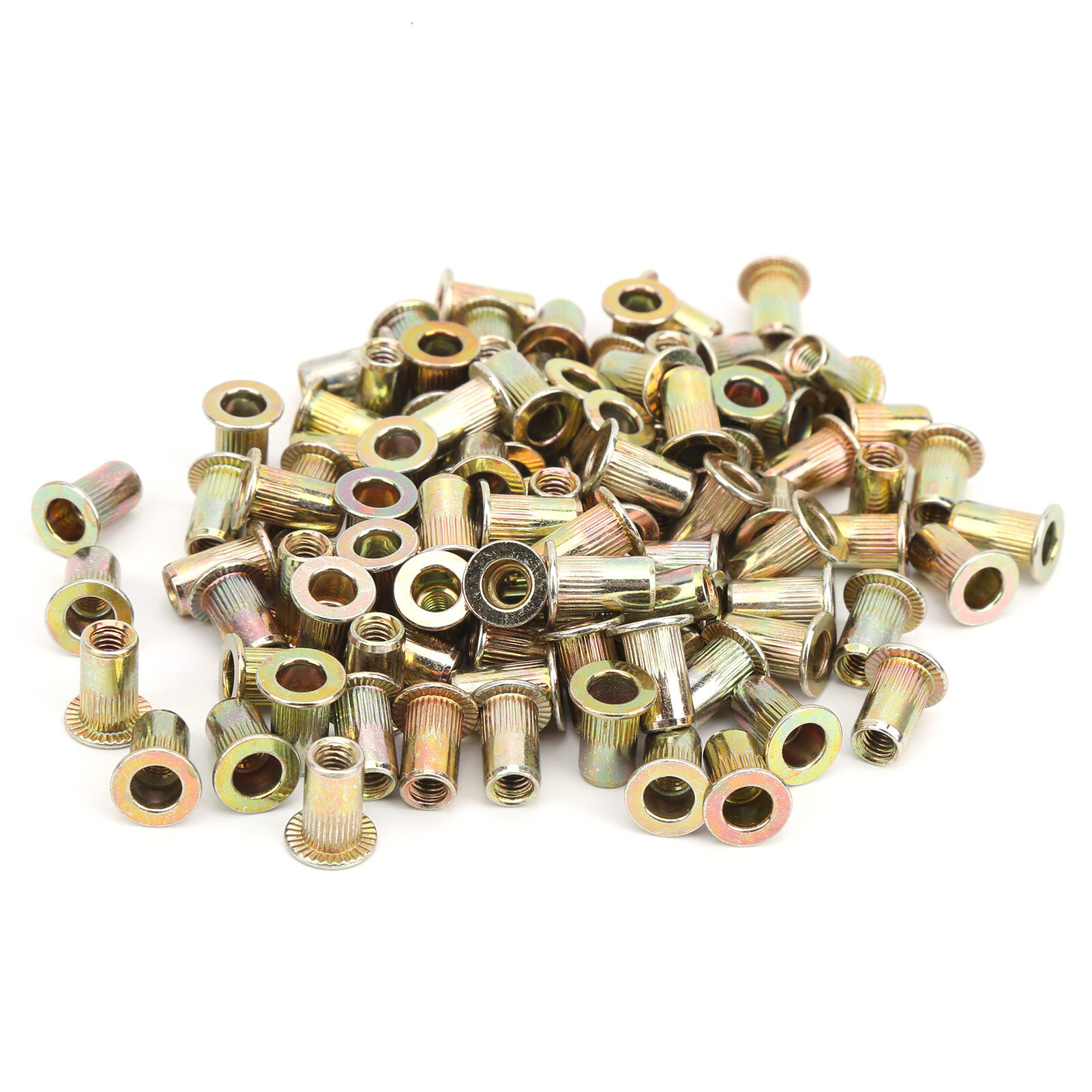Комплект из 100 заклепочных гаек с плоской головкой и цинковым покрытием, оцинкованных по цвету, для монтажа крепежных элементов (M4).