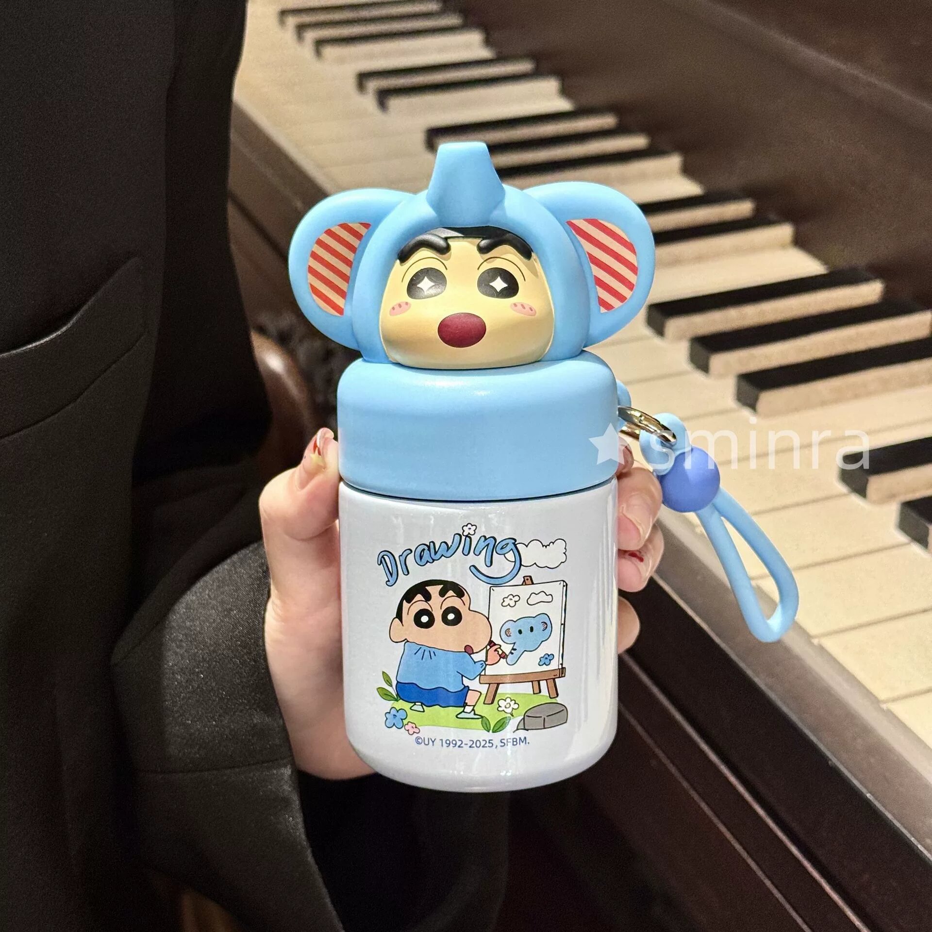 Кружка-термос Crayon Shin-chan с синим Шинносукэ, нержавеющая сталь, 240 мл, для детей, мультяшный персонаж