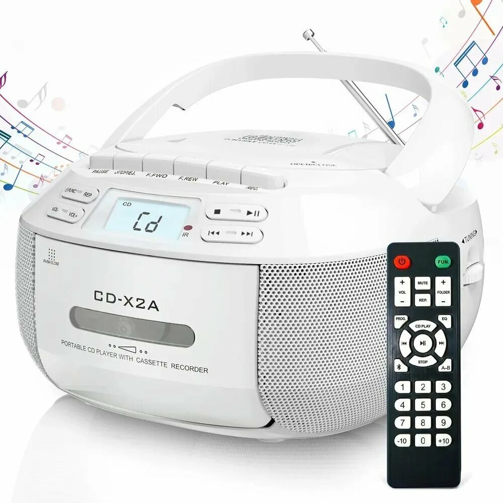 CD Player Boombox Cassette Player Combo Bluetooth AM, FM Radio стерео звук с пультом дистанционного управления, записи ленты, AC/DC с питанием, разъем для наушников.