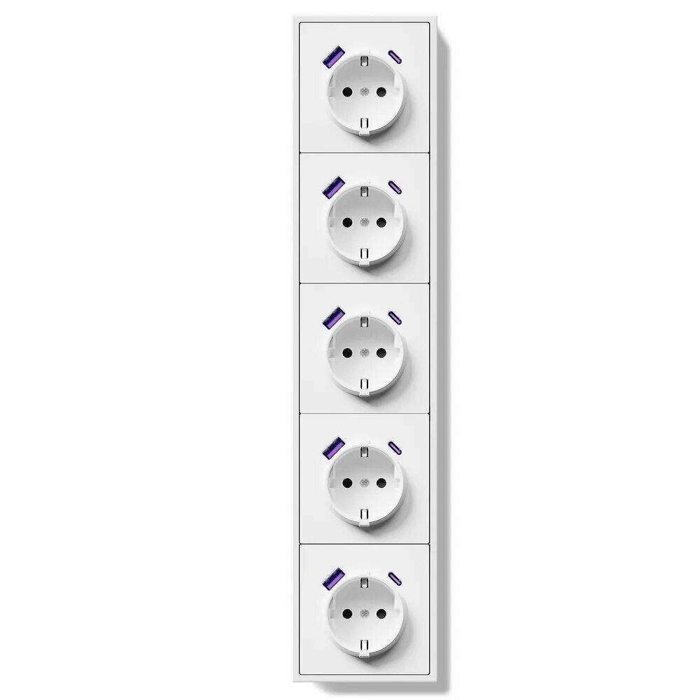 Розетка BSEED четверная с USB и type-C входами, быстрая зарядка 20W Настенный розетка с когтями, PC рамка Белая