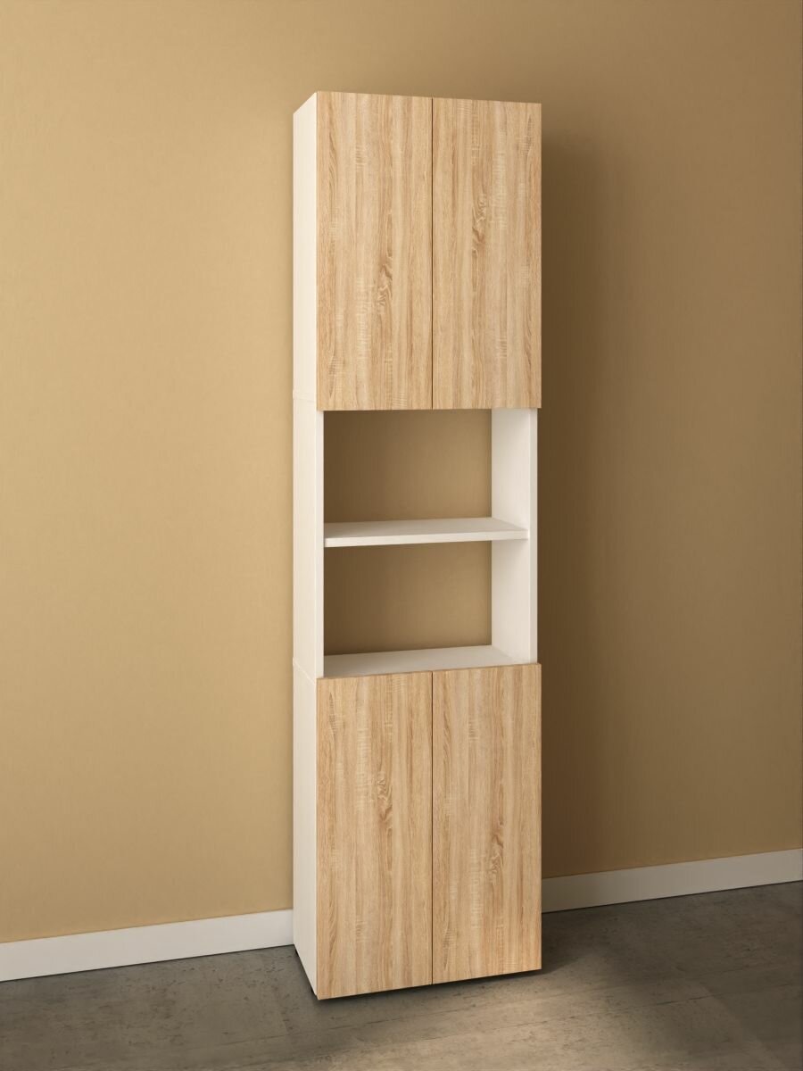Шкаф-стеллаж milkstone "Белый-Дуб", ЛДСП, распашные двери, 168х44х24 см