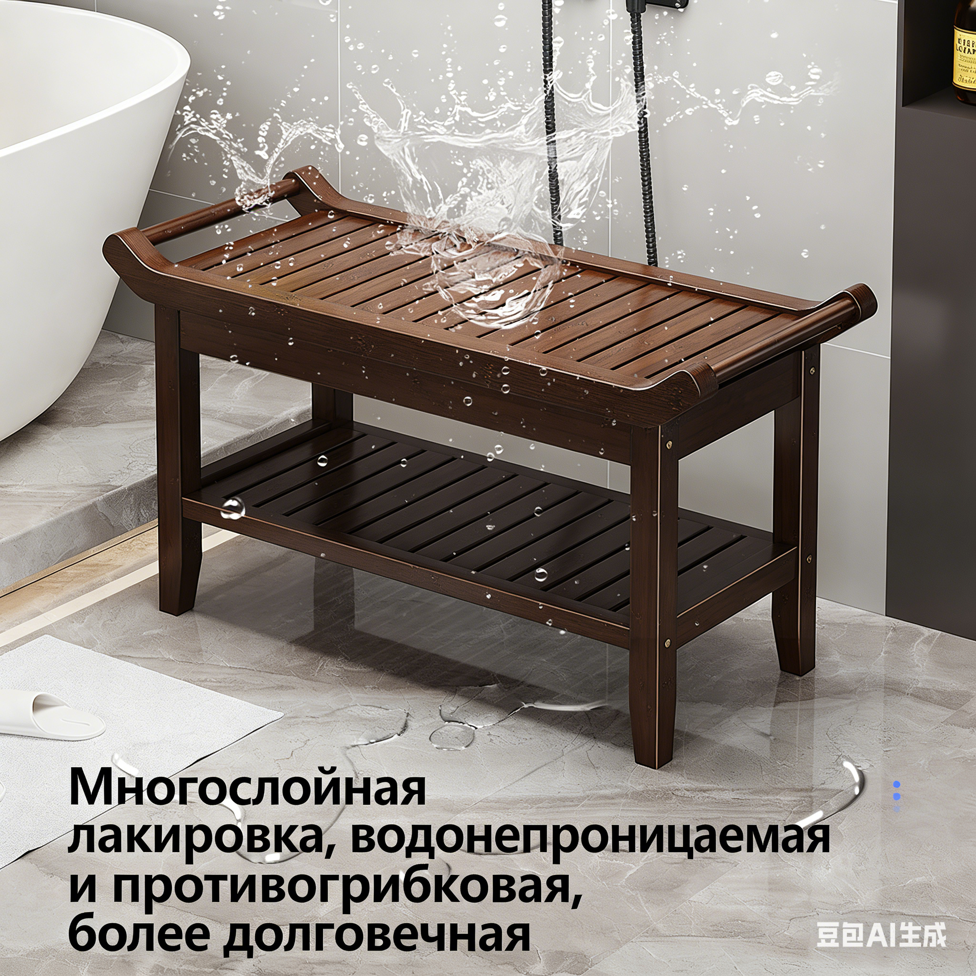 Табурет "Благопар", для ванной, офисный, дерево, светло-бежевый，Табурет для ванной антискользящий