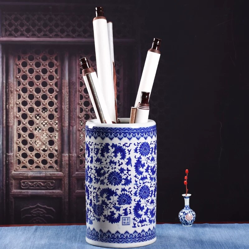 Цветочница-подставка для рулонов с каллиграфией и живописью из керамики Цзиндэчжэнь, напольная, ручной росписи, в форме