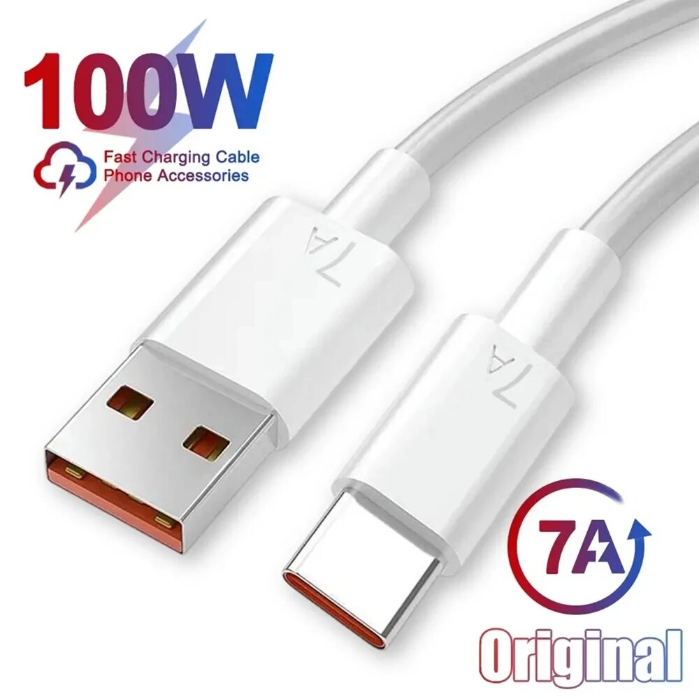 USB-кабель зарядный 7A 100 Вт Type-C для Xiaomi 13/12/11/Huawei Mate 50/60/Redmi K50/Note 13/Honor 90 POCO F5/X5 Pro