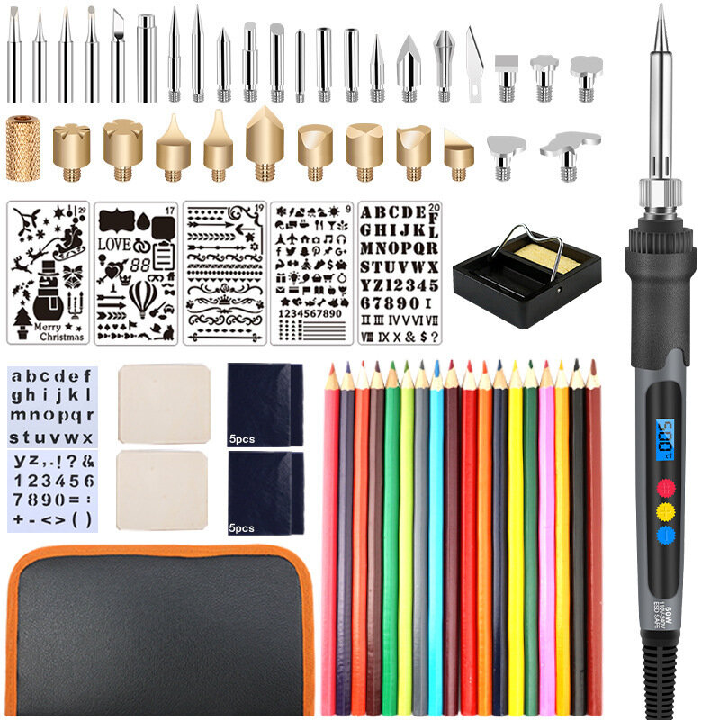 Набор электрических паяльников с цифровым дисплеем для пирографии 110V, огненная паяльная ручка, набор для выжигания по дереву
